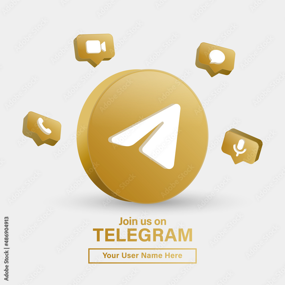 join us on telegram for social media icons banner in 3d golden circle ...
