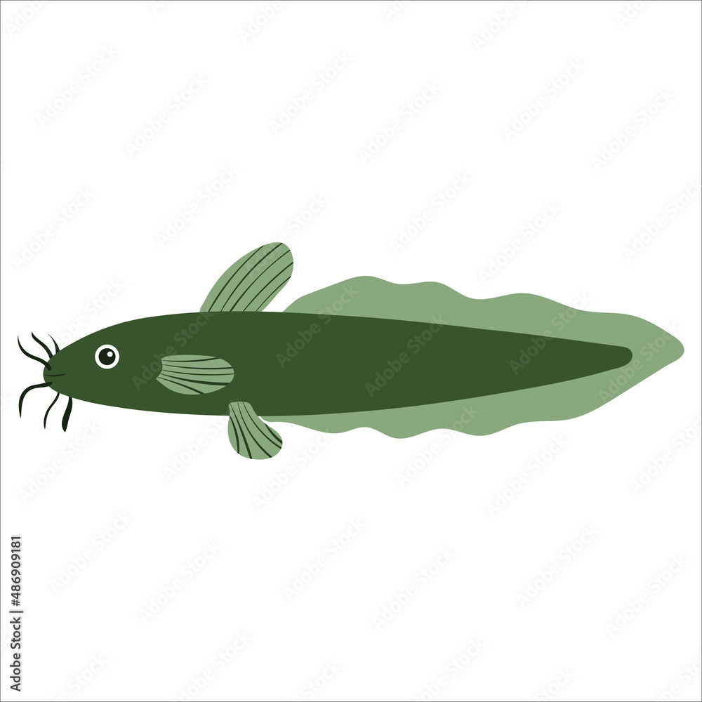 Beautiful cartoon illustration with colorful sea animals catfish on ...