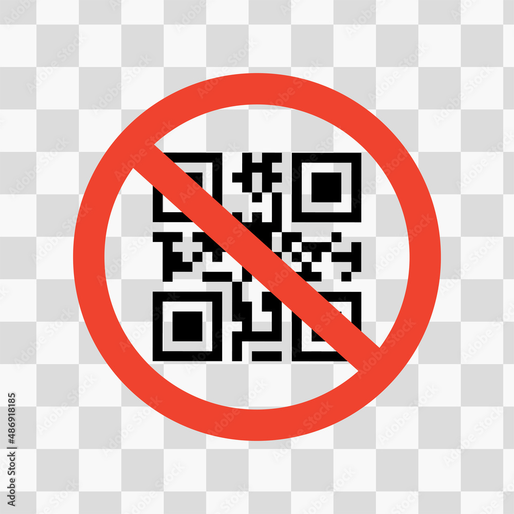 No, Ban or Stop signs. QR scan code in red circle. Prohibition ...