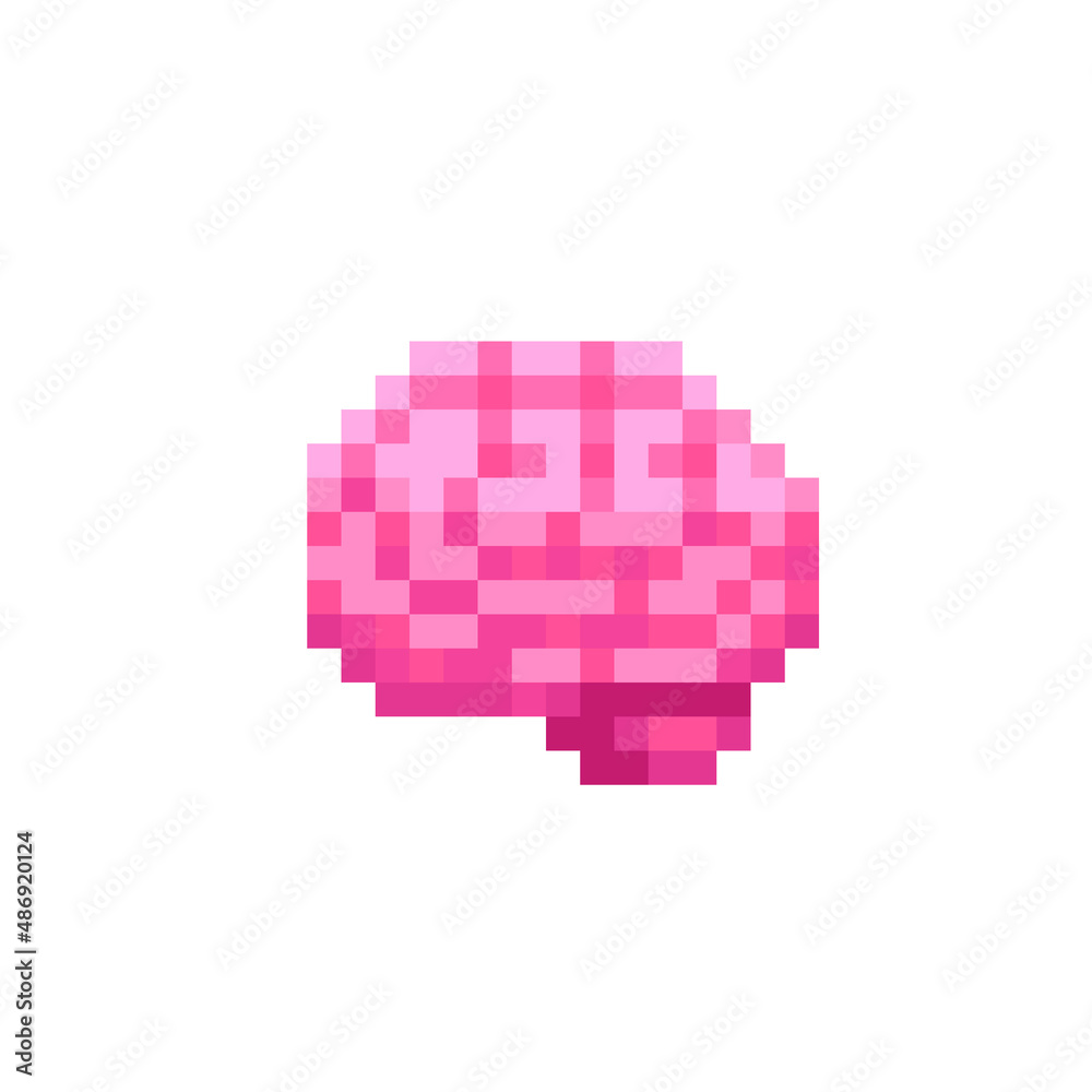 Brain pixel art icon, cerebrum isolated vector illustration. Human ...