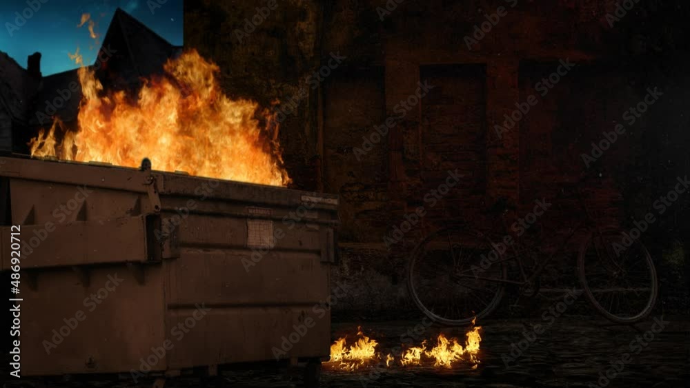 Dumpster Fire Alley Wall Background 4K features a dumpster with fire ...