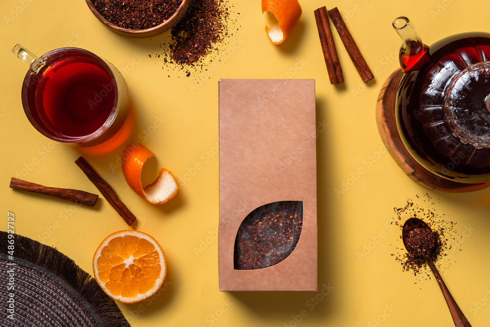 Organic tea branding and packaging mockup. Blank tea packaging mockup ...