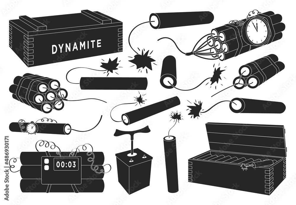 Dynamite vector illustration on white background. Vector black set icon ...