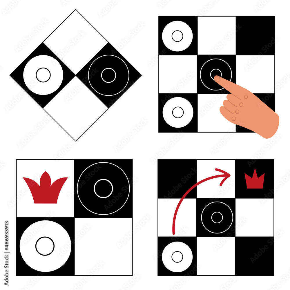 Draughts game set with white and black figures. Vector illustration can ...