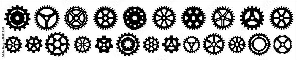 Gear wheel icon set. Cogwheel icons collection. Collection of gearwheel ...