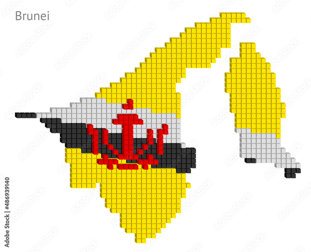 Vector illustration graphic dotted Brunei map plan with small cubes in ...