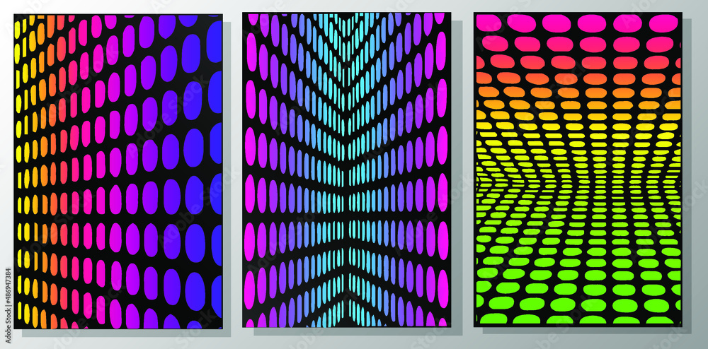 Variety of trippy effect backgrounds, contrasting colours. Fluorescent ...