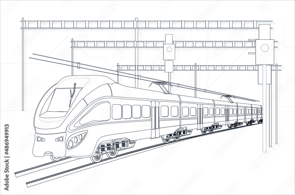 Simple drawing modern perspective scetch of rapid train, Stock vector ...