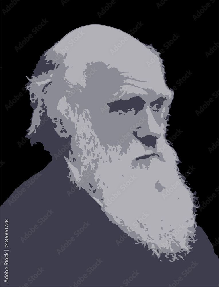 Vetor de Charles Darwin vector portrait in 4 colors. English naturalist ...