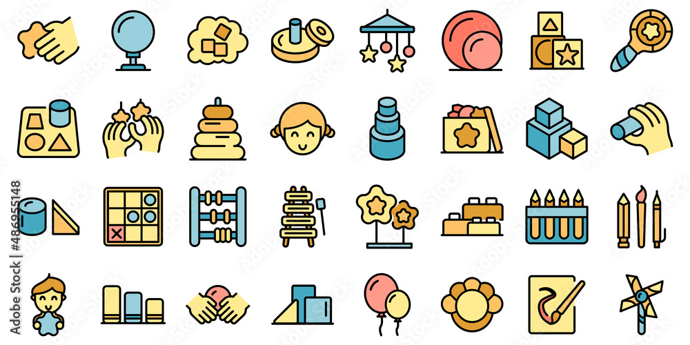 Fine motor skills icons set outline vector. Kids development. Childhood ...