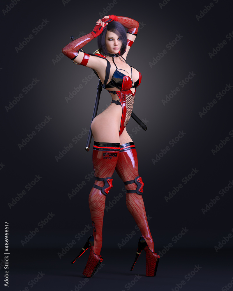 3D assassin woman render. Stock Illustration | Adobe Stock