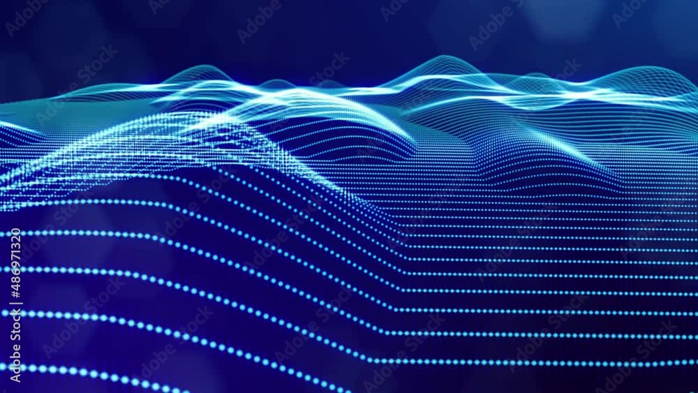 blue high tech bg with glow particles form complex structure. 3d looped ...