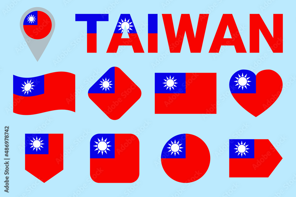 Taiwan flag vector set. Different geometric shapes with state name ...