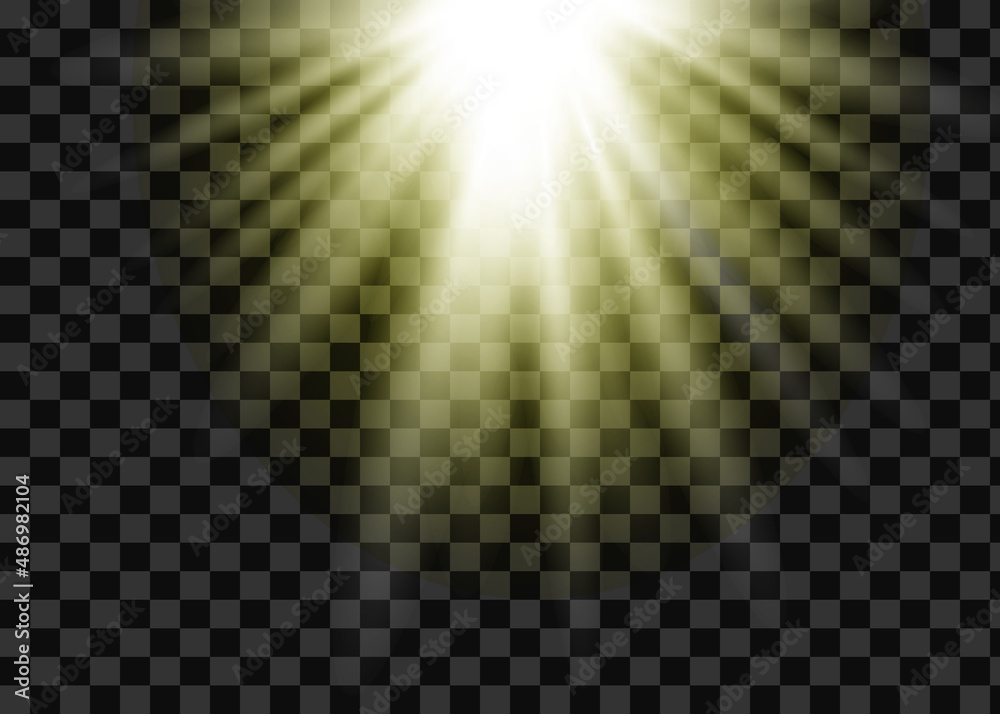 Realistic sun rays. Light effect. Warm orange flare effect. Sunshine ...