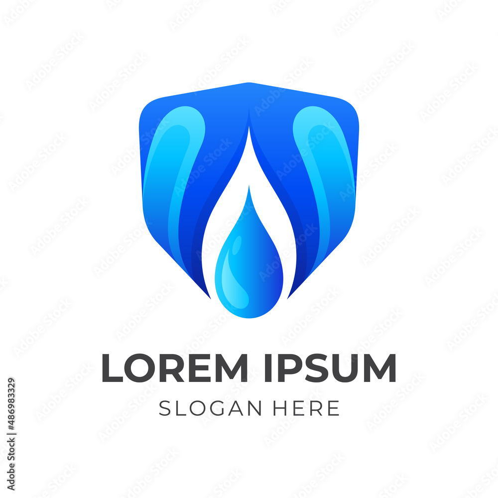 protect water logo vector, shield and water, combination logo with 3d ...