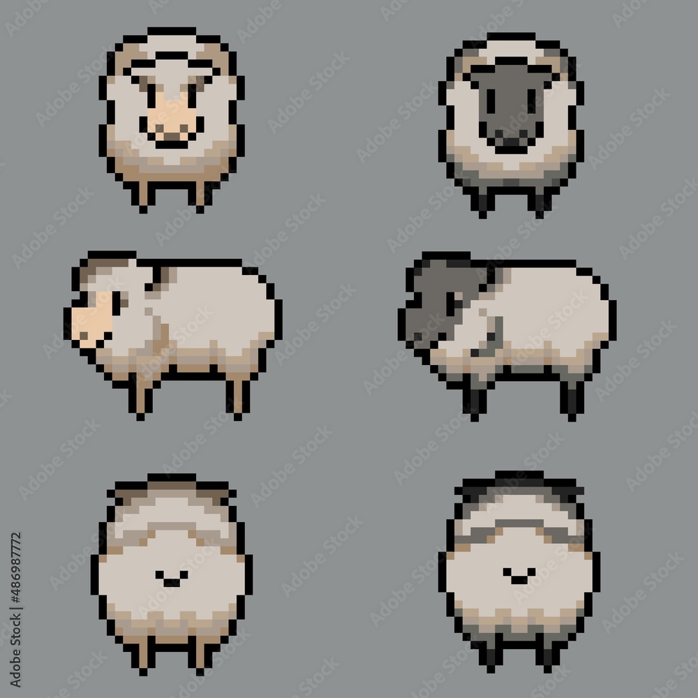 Pixel art 1 bit of sheep. Animal cartoon background, wallpapaer Stock ...