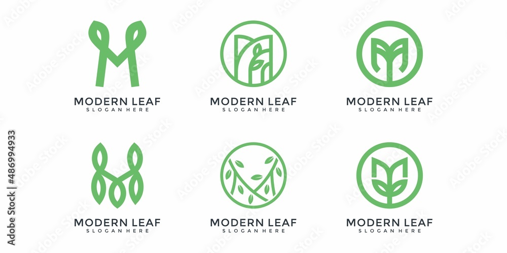 letter m with leaf logo design Stock Vector | Adobe Stock