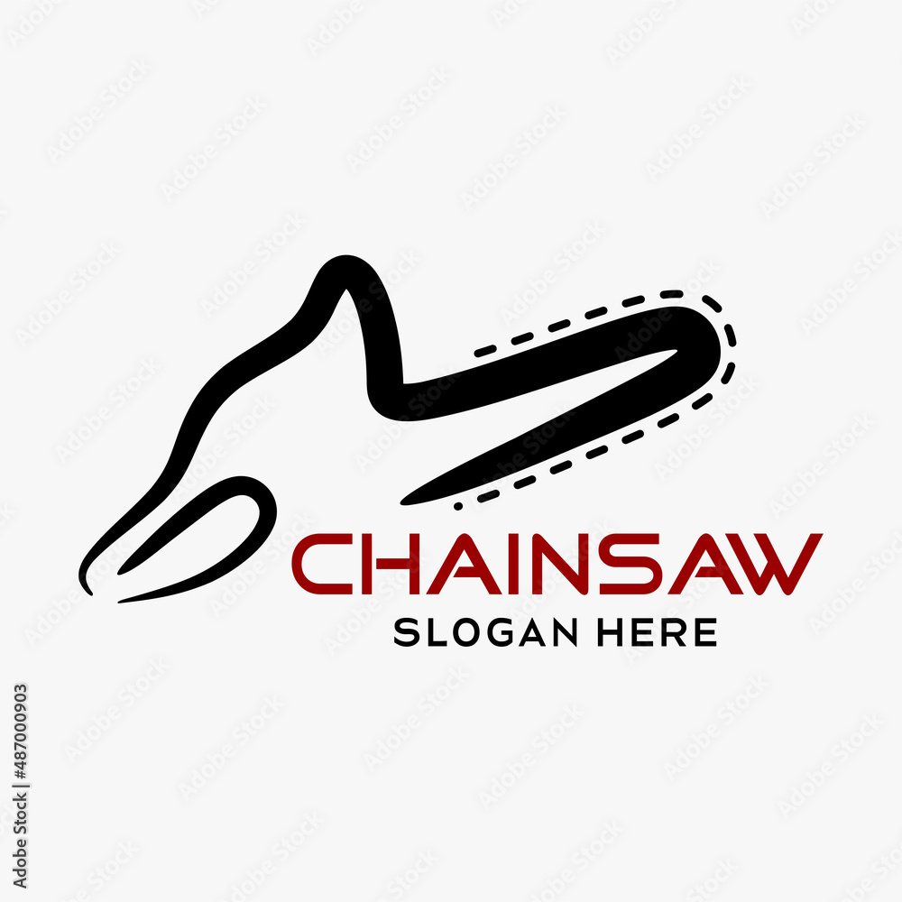 chainsaw logo design with creative line art concept. premium vector ...