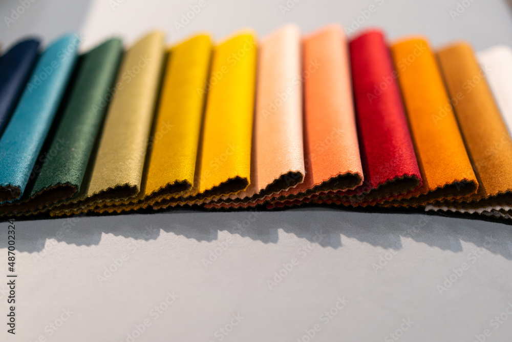 Tissue catalog. Catalog of multi-colored fabric samples. Textile ...