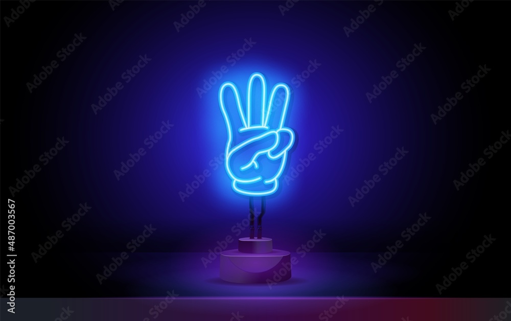 Neon Hand Gesture icons. Three thumbs up, shows the number 3. Direction ... Neon Hand Gesture icons. Three thumbs up, shows the number 3. Direction ...