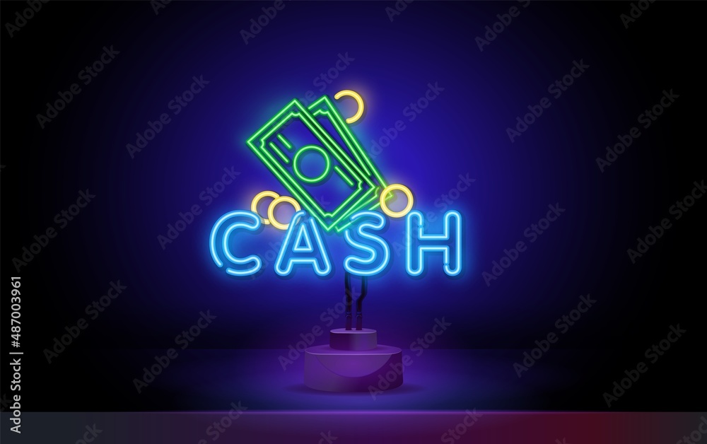 Cash text sign vector design template. Cash Back symbols neon logo ...
