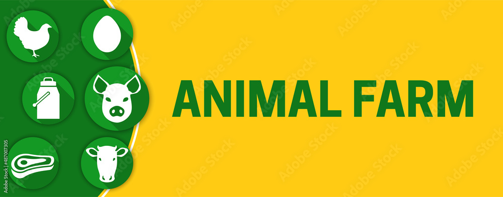 Animal Farm Banner Illustration with Cow, Chicken, Pig, Milk, Egg and ...