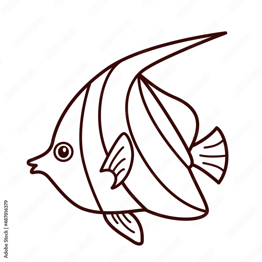 Vector pennant banner fish in outline style, coloring book for children ...