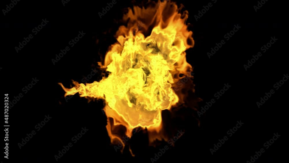 Flamethrower fire shooting from the side of the frame and collide on ...