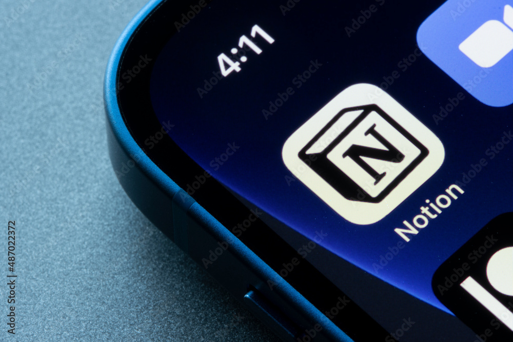 Portland, OR, USA - Feb 10, 2022: Notion app icon is seen on an iPhone ...