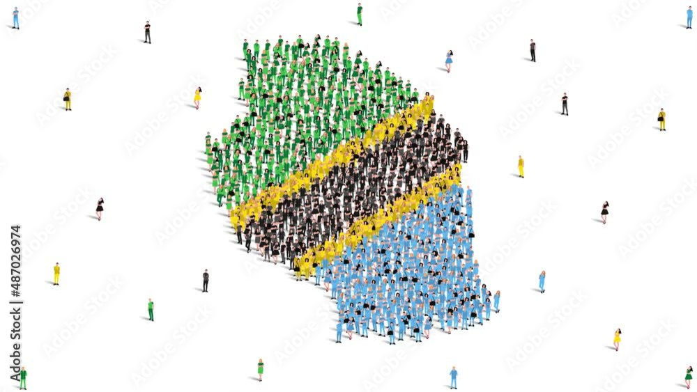 Vidéo Stock Tanzania Map and Flag. A large group of people in the ...
