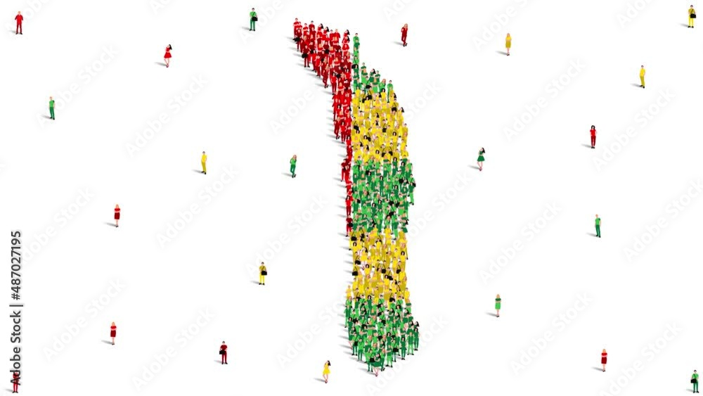 Togo Map and Flag. A large group of people in the Togo flag color form ...