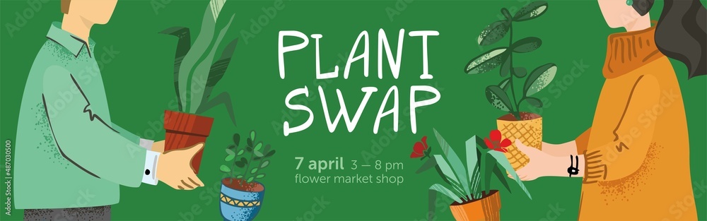Green plant swap party poster template. Eco friendly lifestyle potted ...