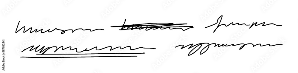 Two lines of unreadable text. Strikethrough illegible words. Unreadable ...