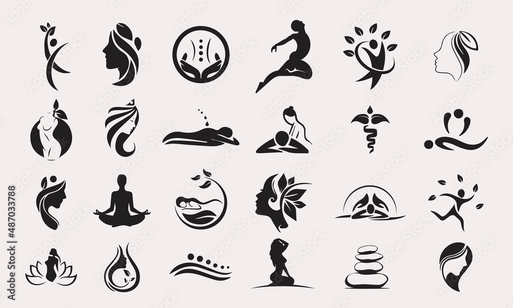 A set of female hand logos in a minimal linear style. Vector logo ...