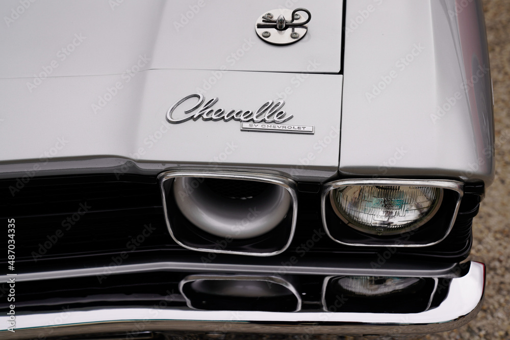 Chevrolet chevelle muscle sport car front view with logo brand american ...