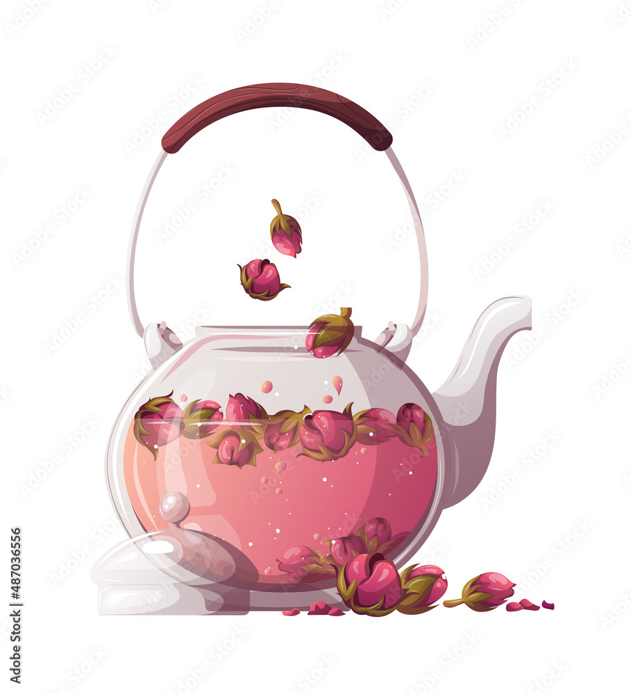 Teapot with flower tea. Tea shop, break, cafe-bar, tea lover, tea party ...