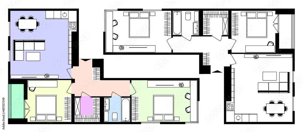 Apartment floor plan. Project of two rooms and studio kitchen ...