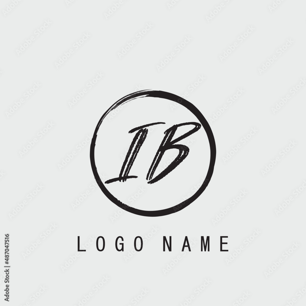 Monogram initial logo design with brush circle template letter IB Stock ...