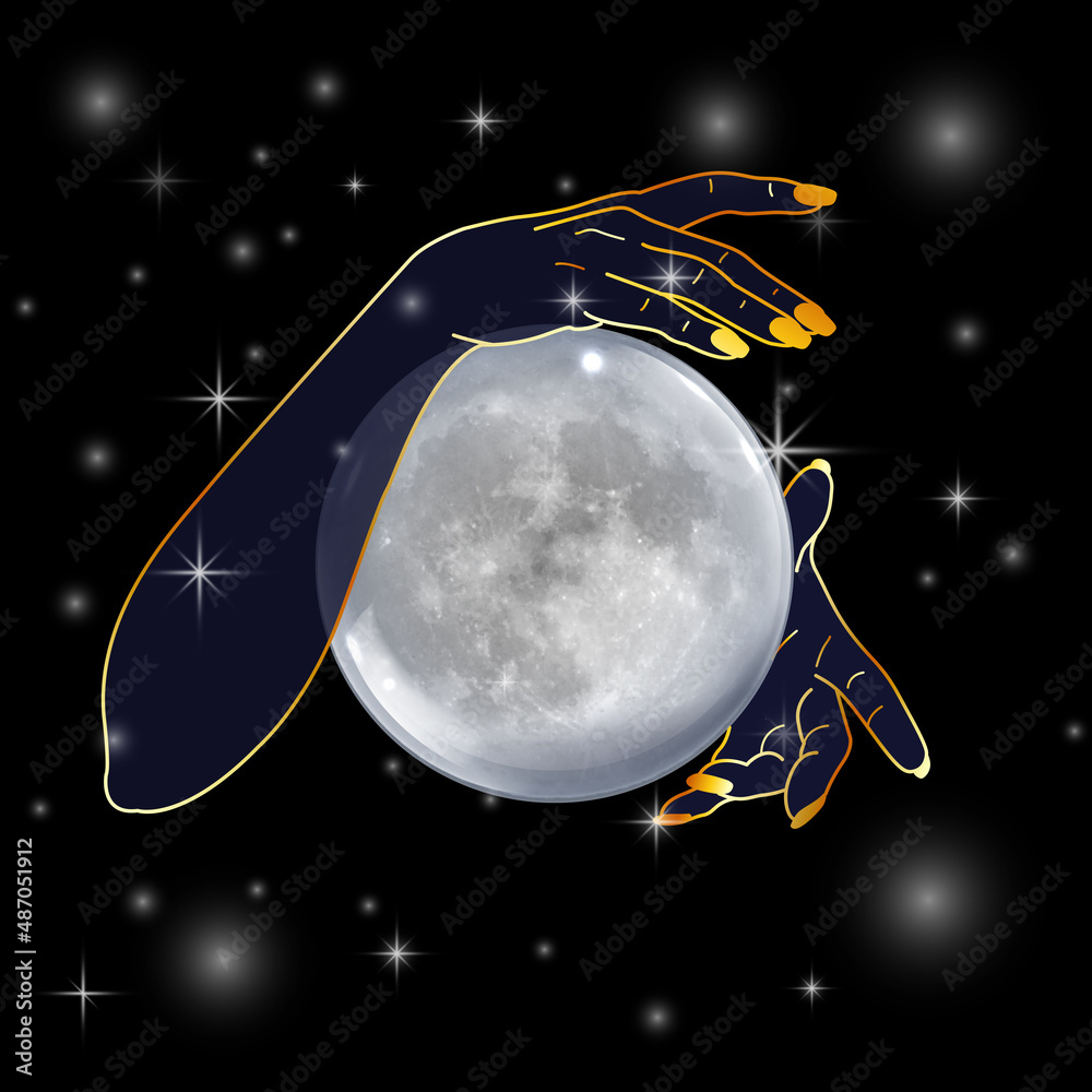 Mystical Hands holding full moon performing a magic ritual Stock Vector ...