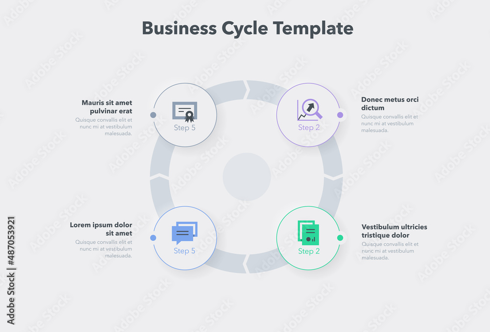 Simple concept for business cycle diagram with four steps and place for ...