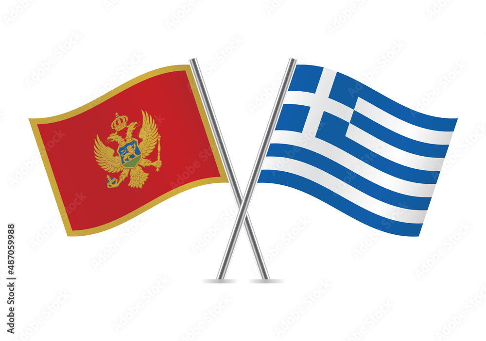 Montenegro and Greece crossed flags. Montenegrin and Greek flags ...