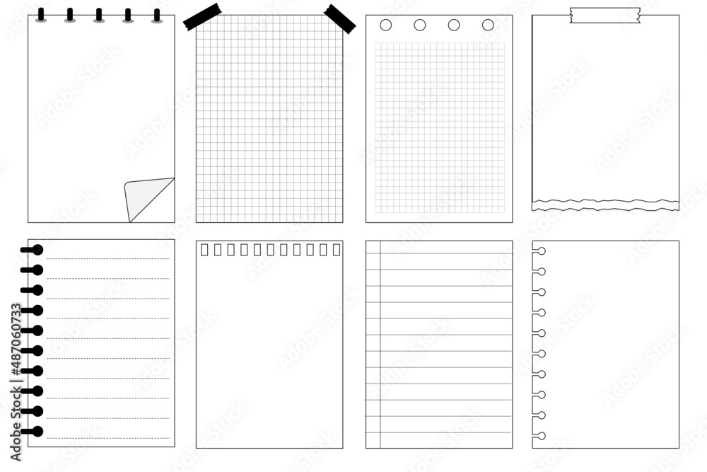 set of blank white paper templates printable striped note, planner ...