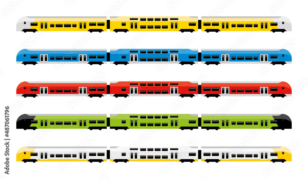 Double-Decker commuter train. A set of colorful wagons. It can be used ...