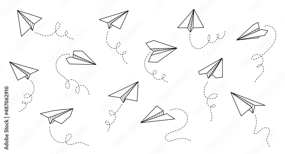Paper airplane vector icon. Doodle outline style paper airplane. Simple ...