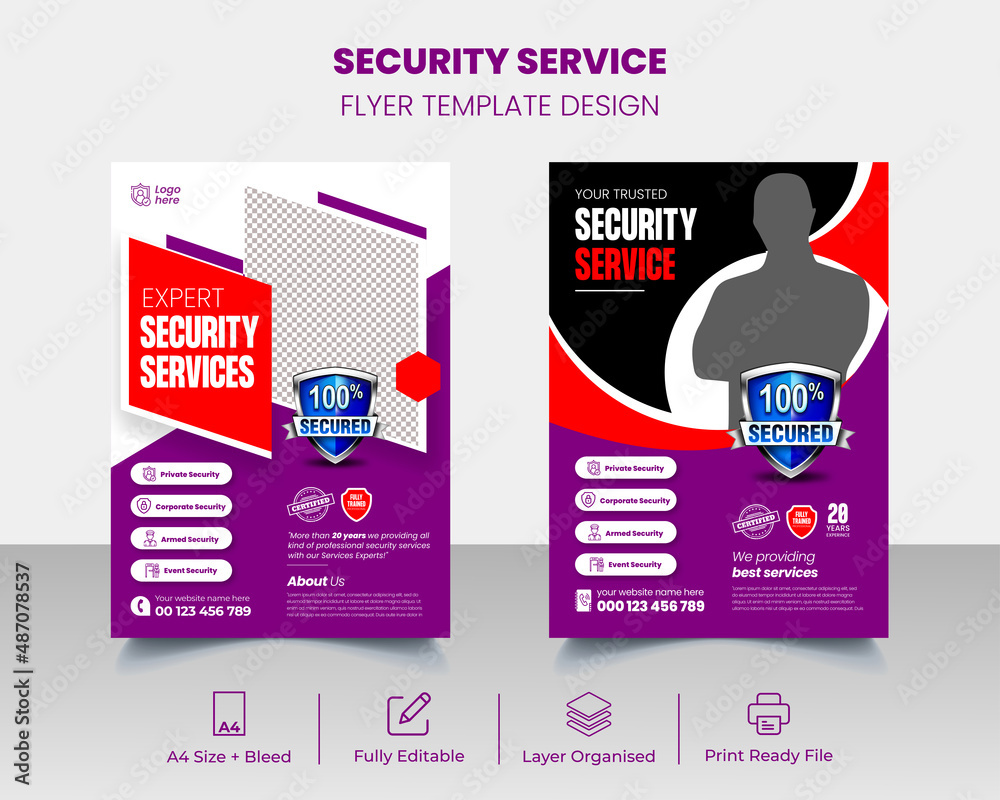 Vetor de Editable Security Service Flyer or poster Template for private ...