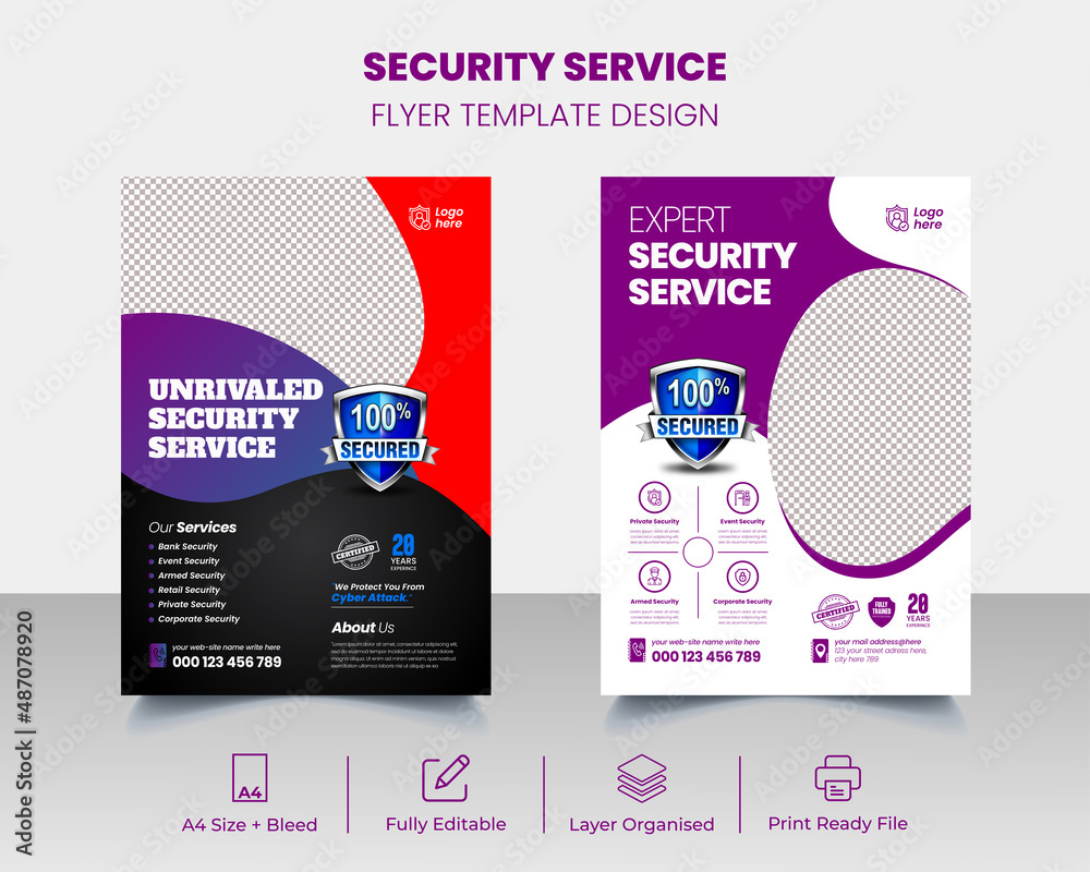 Editable Flyer or poster template set for Security Service and Home ...