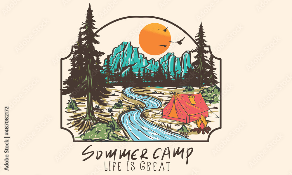 Wild life graphic print design for t shirt and others. Mountain camping ...