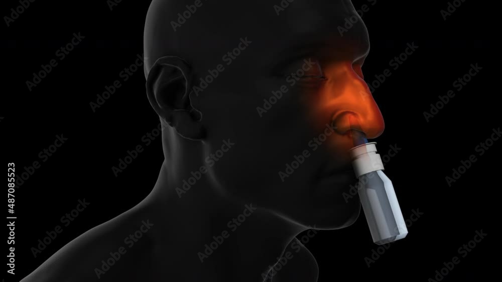 Decongestant Nasal Spray - man - Black background - 3d animation model ...