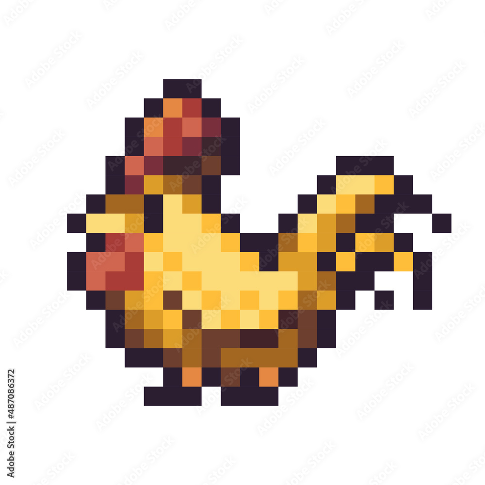 Standing rooster pixel art icon. Chicken, farm bird. Country character ...