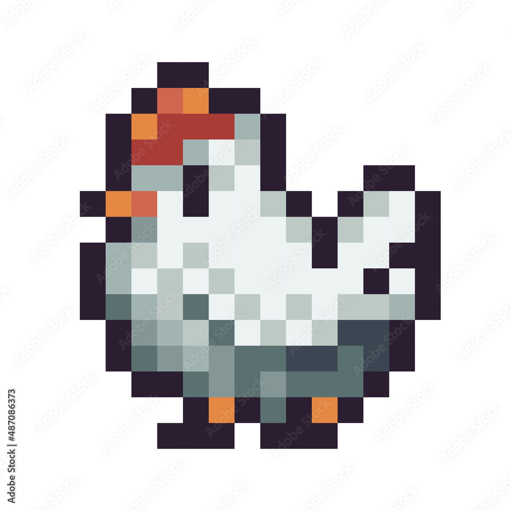 White chicken pixel art icon. Country bird. Farm animal logo. Game ...